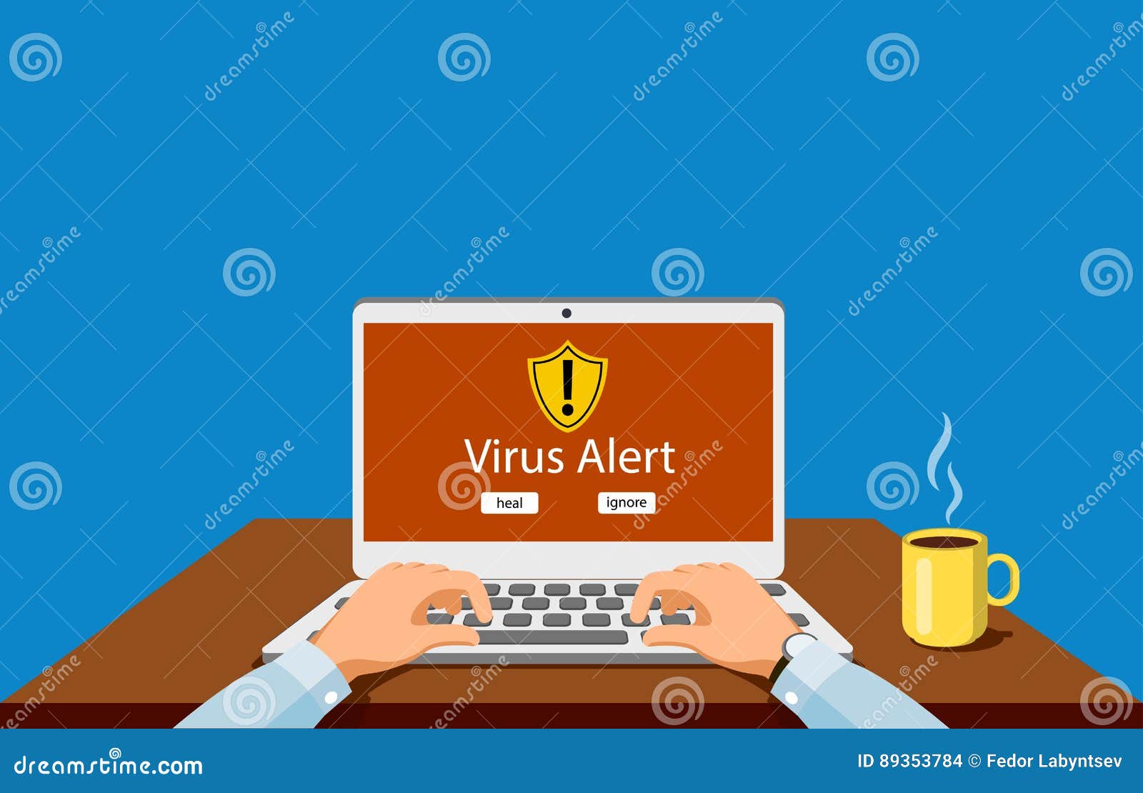 Person at the Computer Virus Notification Concept of Virus Protection ...