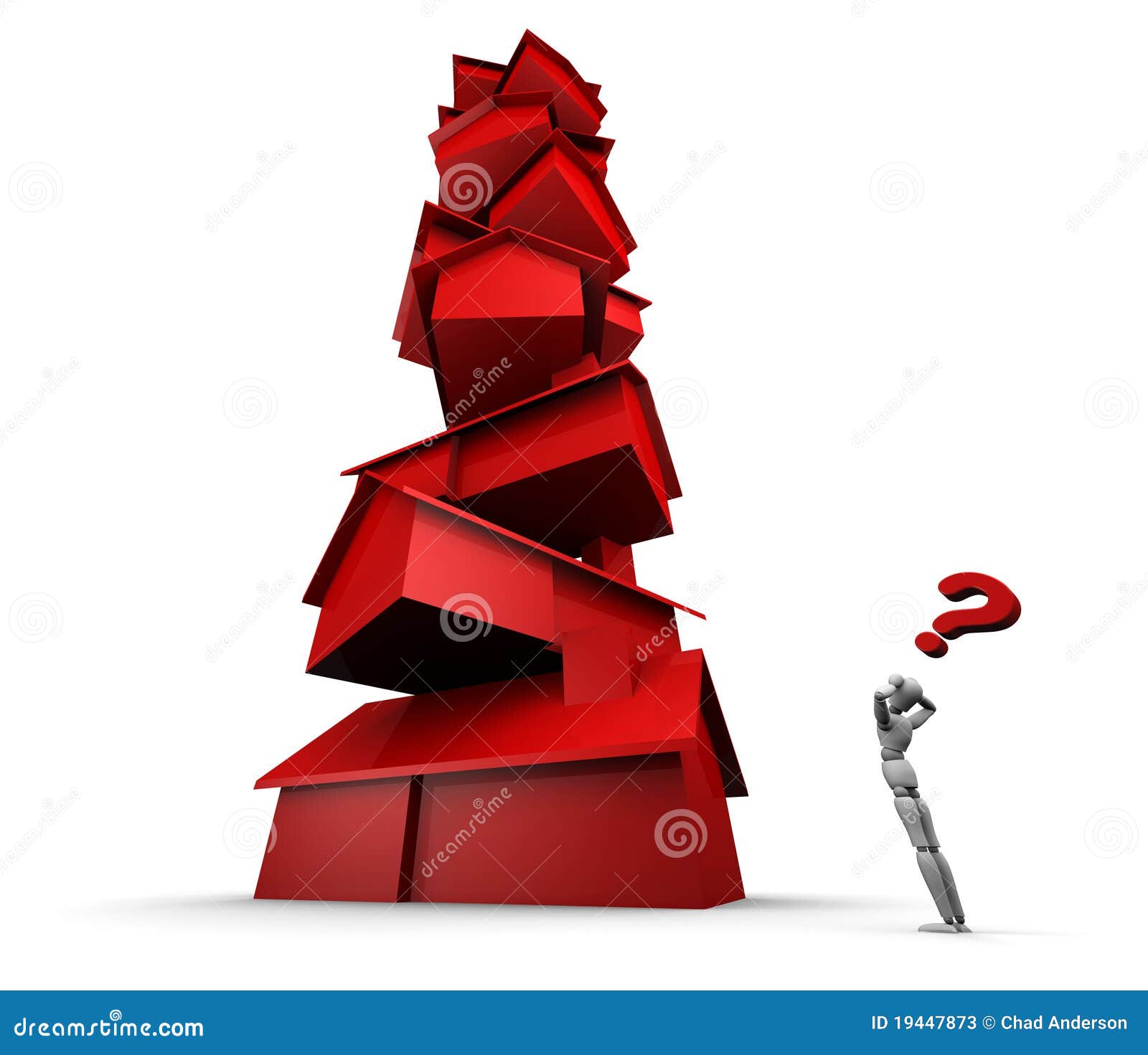 Person Confused at Stack of Houses Stock Illustration - Illustration of ...