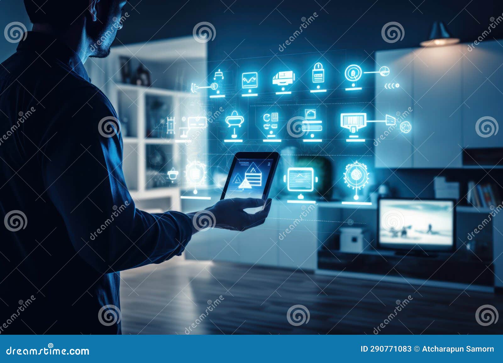 A Person Controlling Smart Home Devices, Smart Home Management System ...