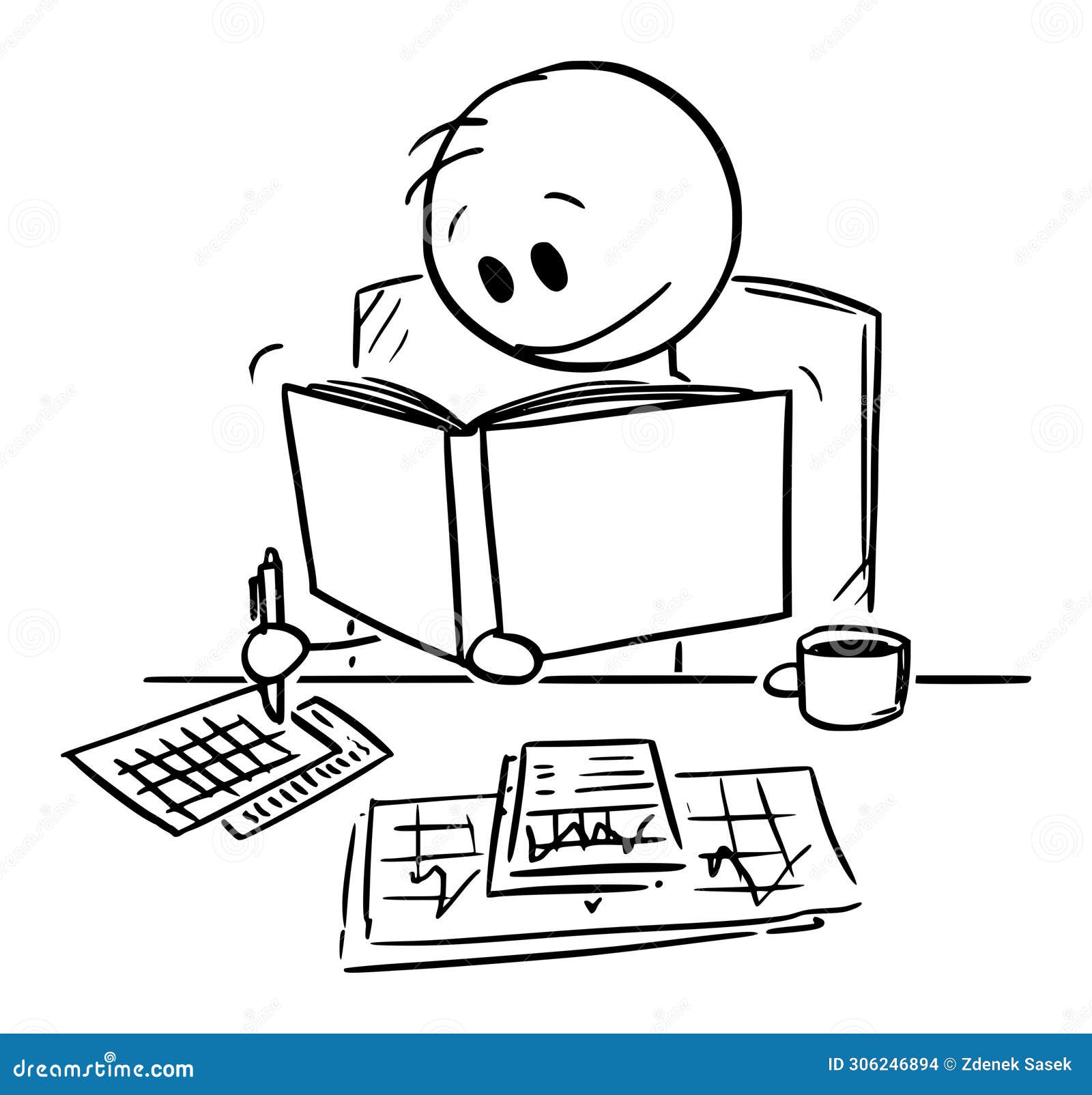 Person Counting or Doing Mathematical Analysis, Vector Cartoon Stick ...