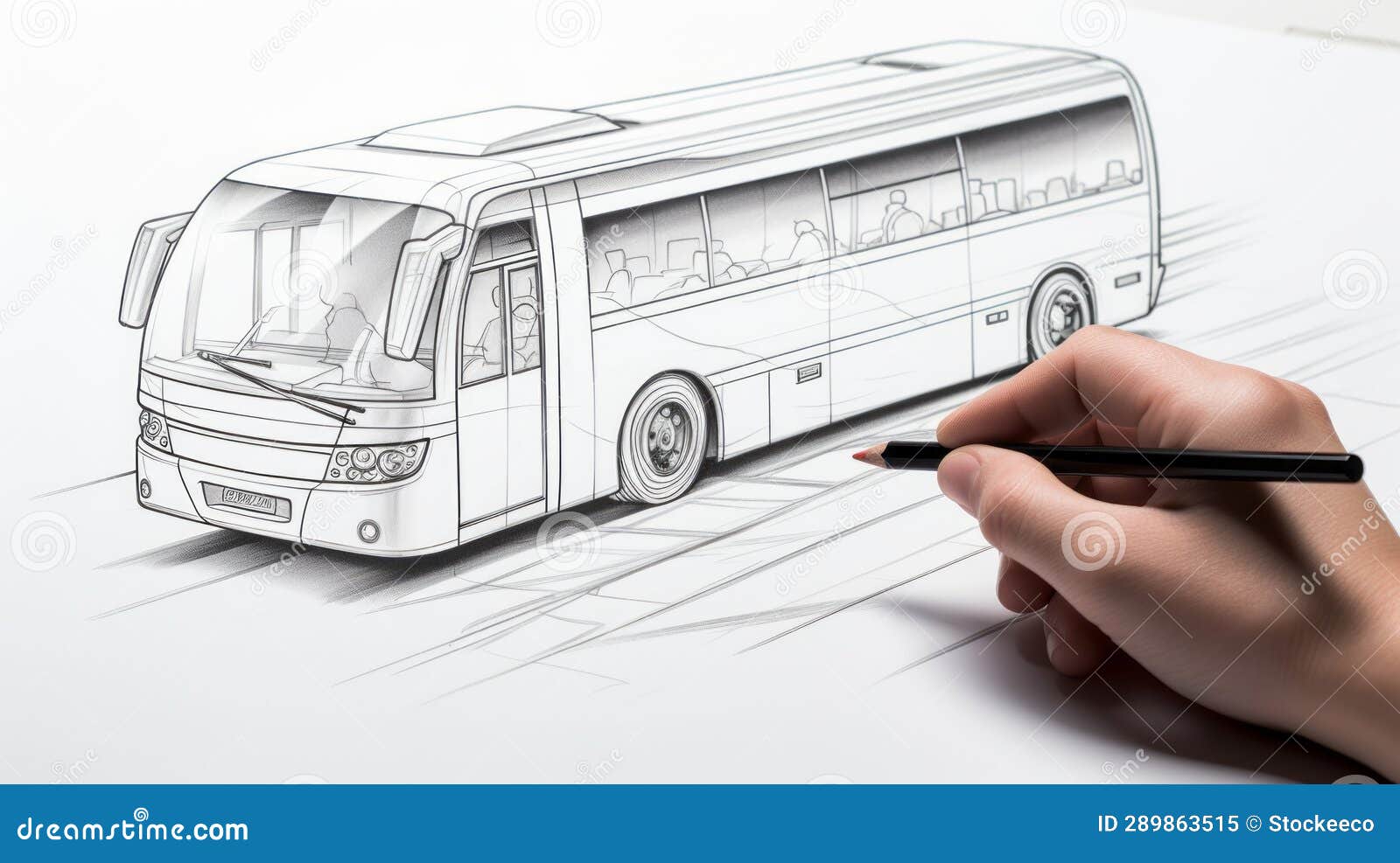 Detailed Handmade Sketch of a Bus with Uhd Image Style Stock ...