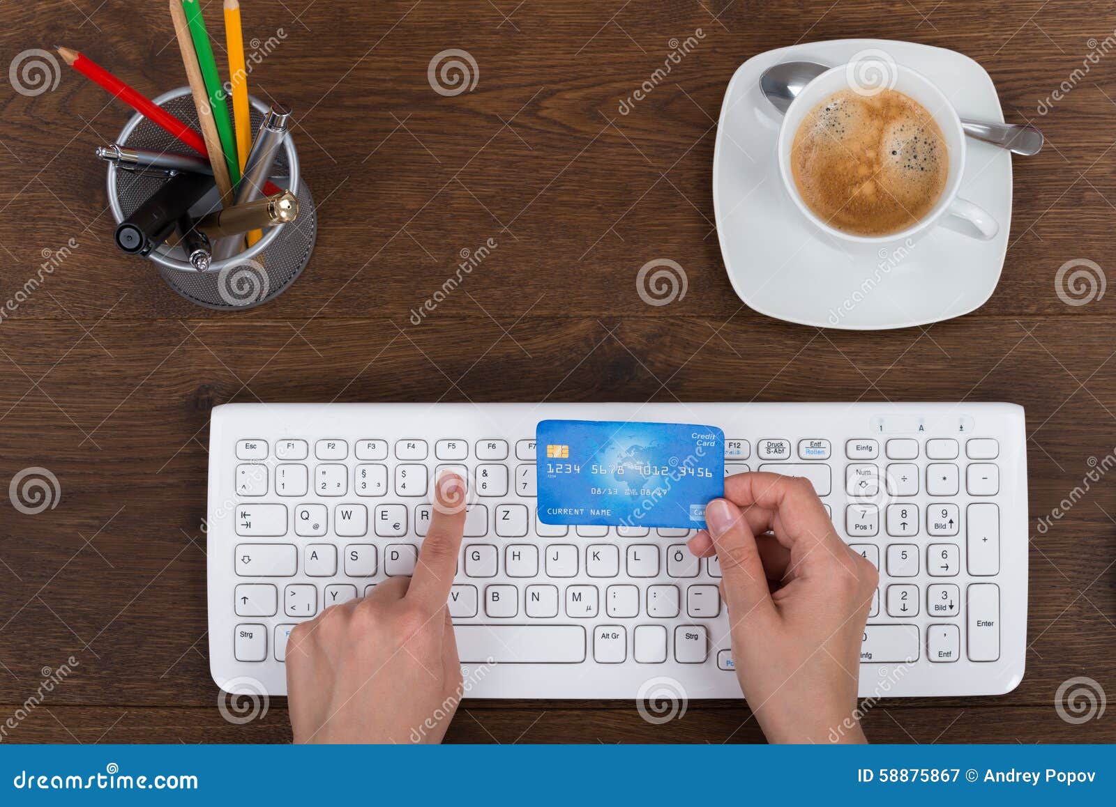 Person with Credit Card Using Computer Keyboard Stock Image - Image of ...