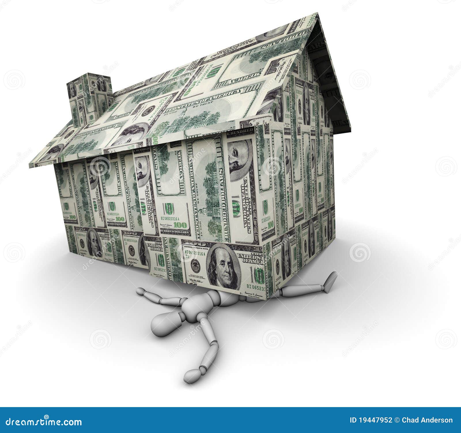 Person Crushed Under House Made of Money Stock Illustration ...