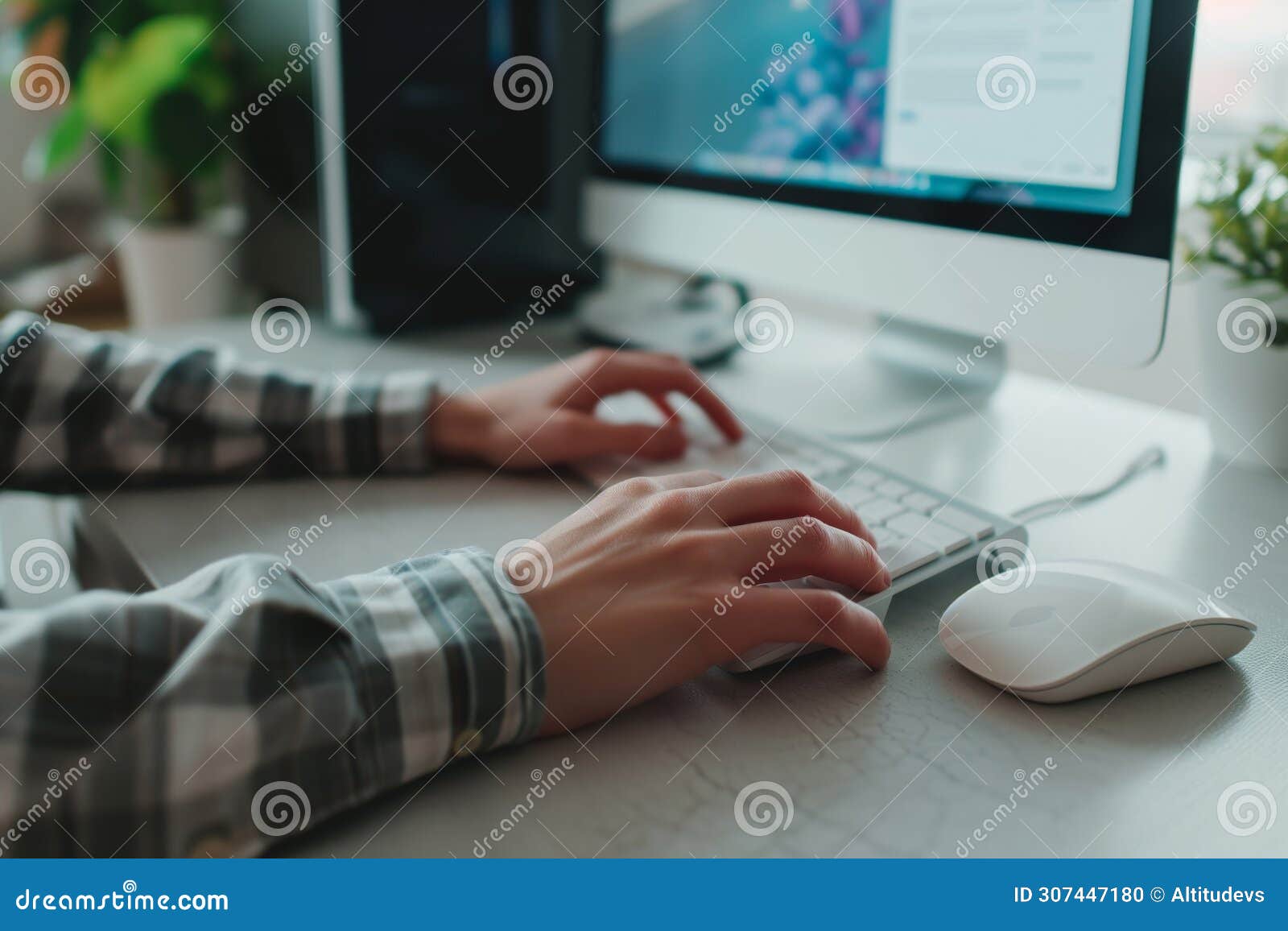 Person at Desk with Mouse Sitting on Computer Keyboard Stock Photo ...
