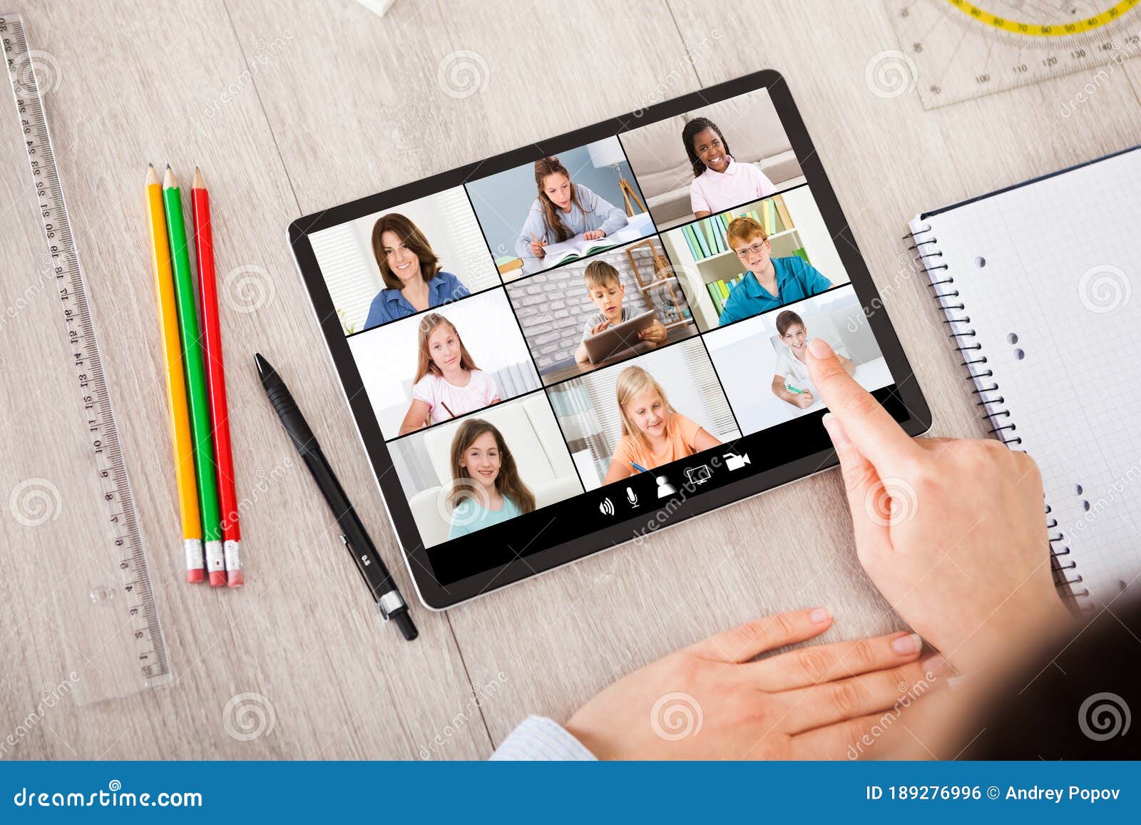 Teacher Hosting Online Class Using Video Conference Stock Photo - Image ...