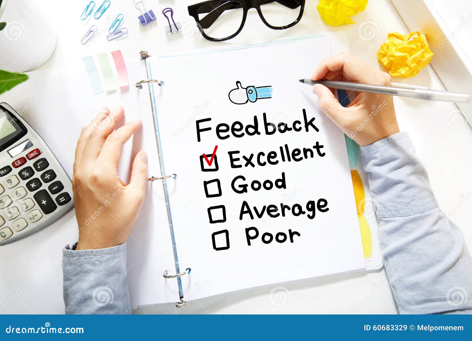 Person Drawing Feedback Concept on White Paper Stock Image - Image of ...