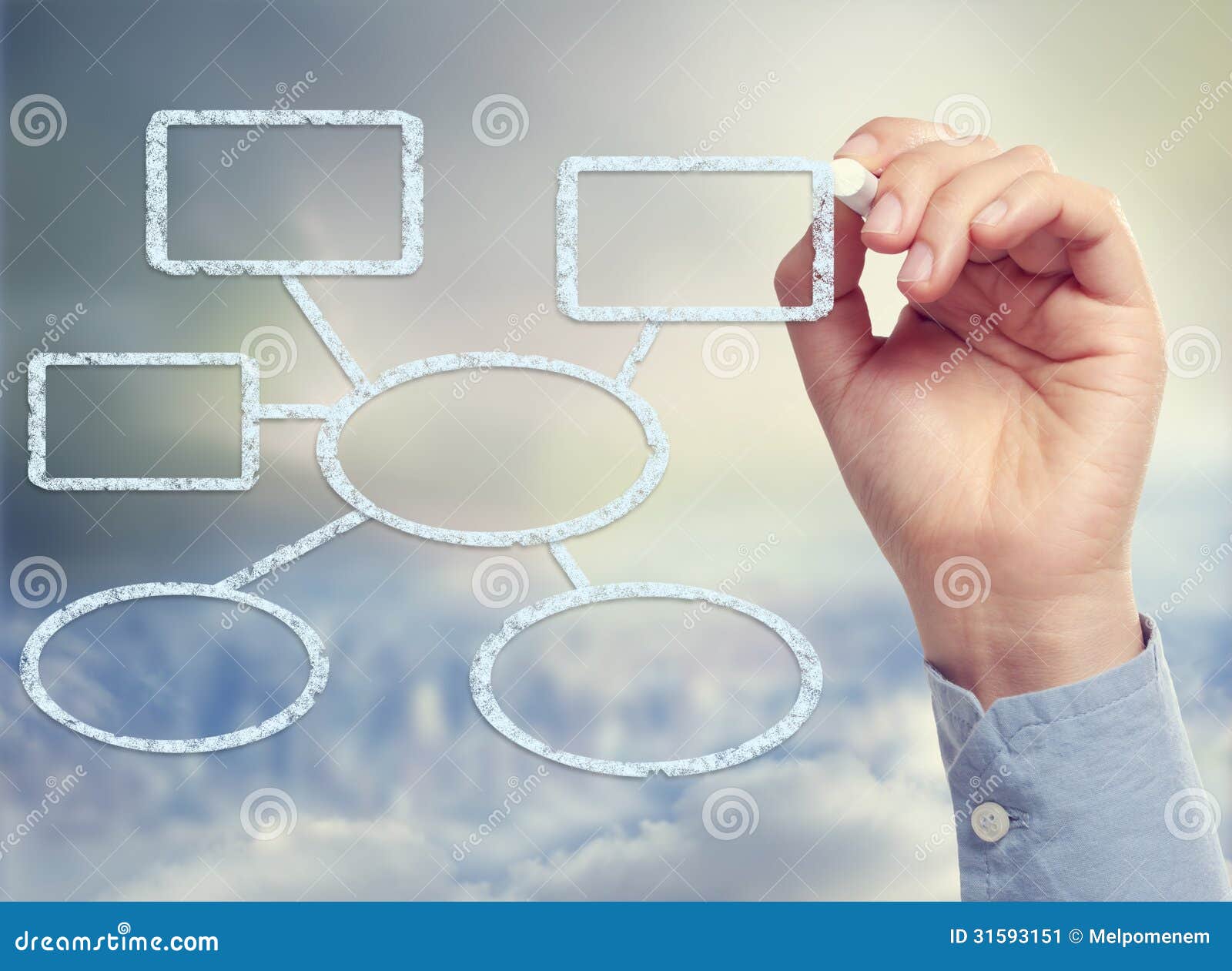 Person Drawing Flowchart in Chalk with Sky Background Stock Image ...