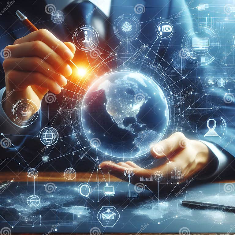 A Person Drawing Global Structure Networking and Business Data ...