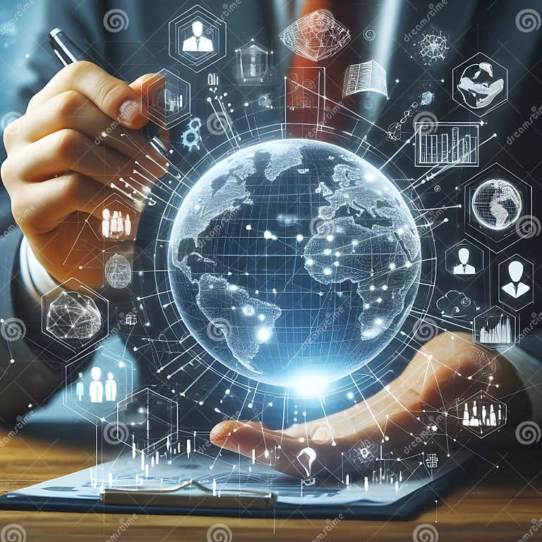 A Person Drawing Global Structure Networking and Business Data ...