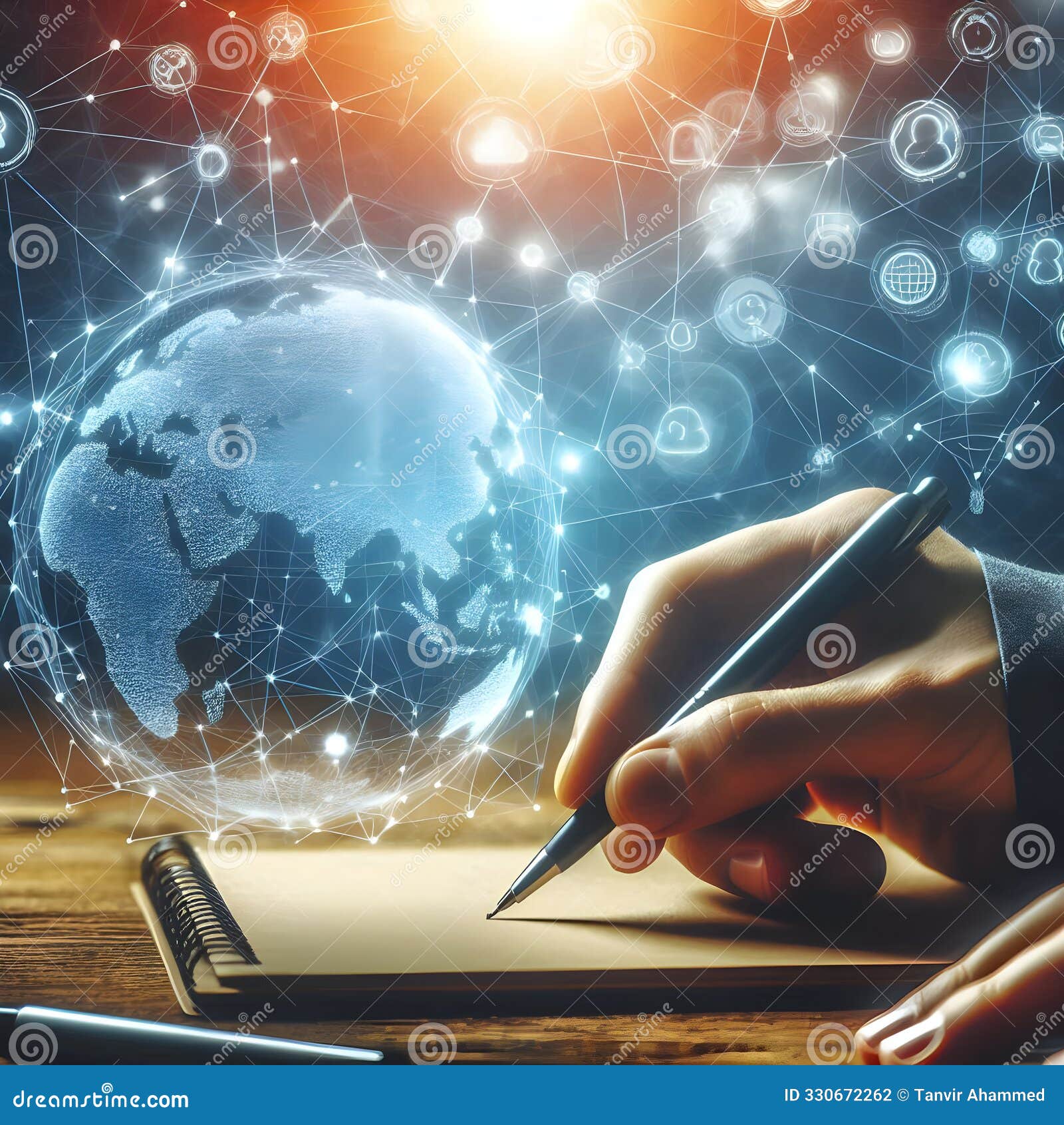 A Person Drawing Global Structure Networking and Business Data ...