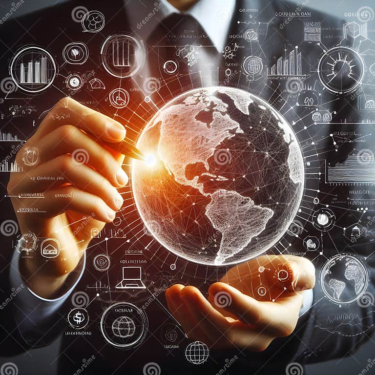 A Person Drawing Global Structure Networking and Business Data ...