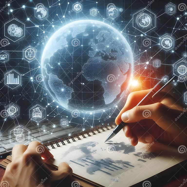 A Person Drawing Global Structure Networking and Business Data ...