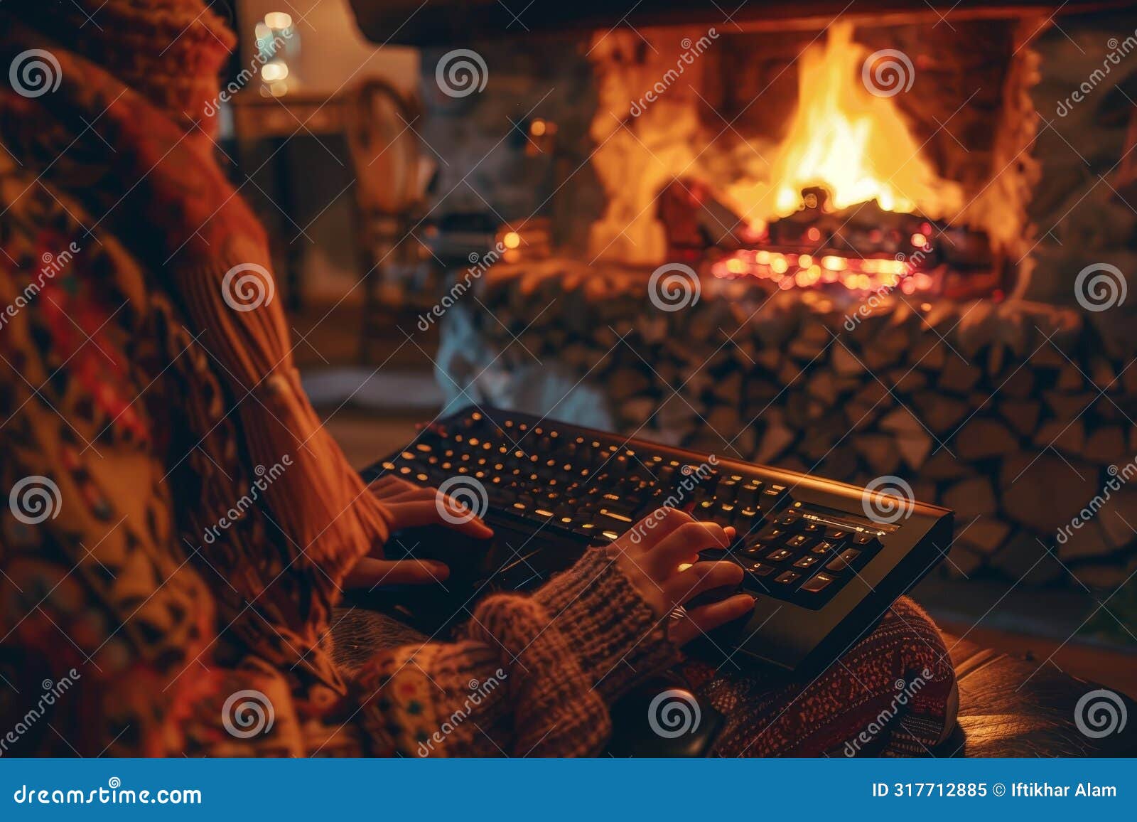 A Person Dressed in Pajamas is Typing on a Keyboard while Sitting in ...