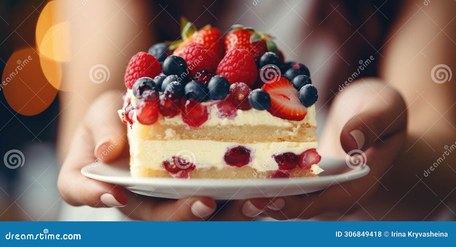 A Person Eating a Cake that Has Fresh Fruit on it Stock Photo - Image ...