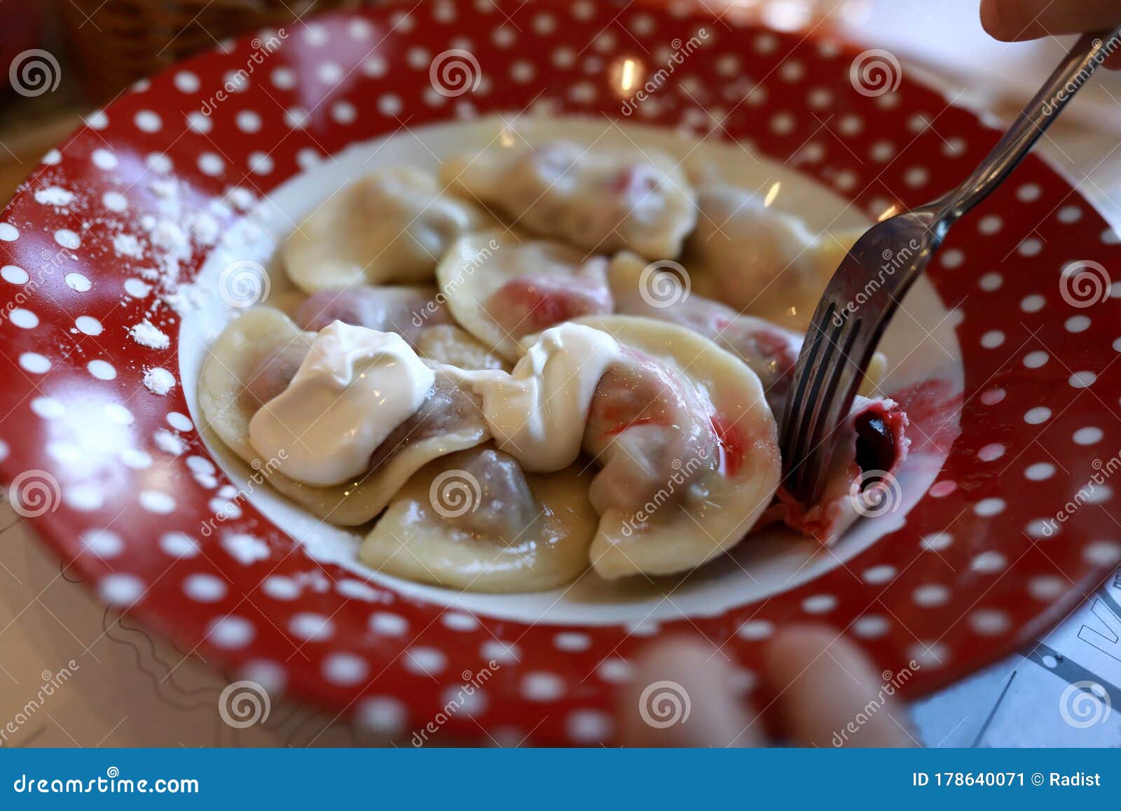 Person eating dumplings stock image. Image of lunch - 178640071