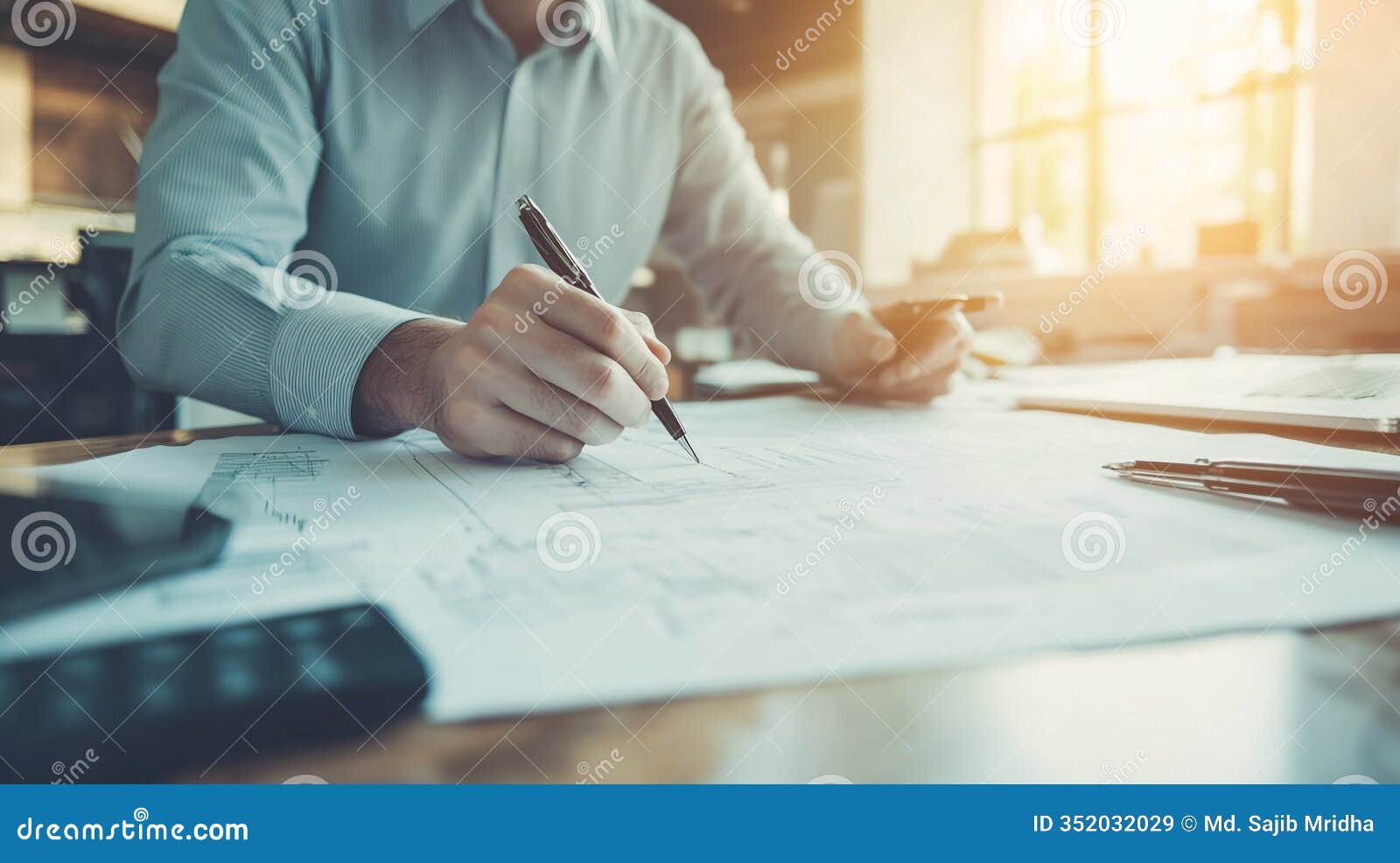 Person Engaged in Planning and Drafting Documents at a Well-lit ...