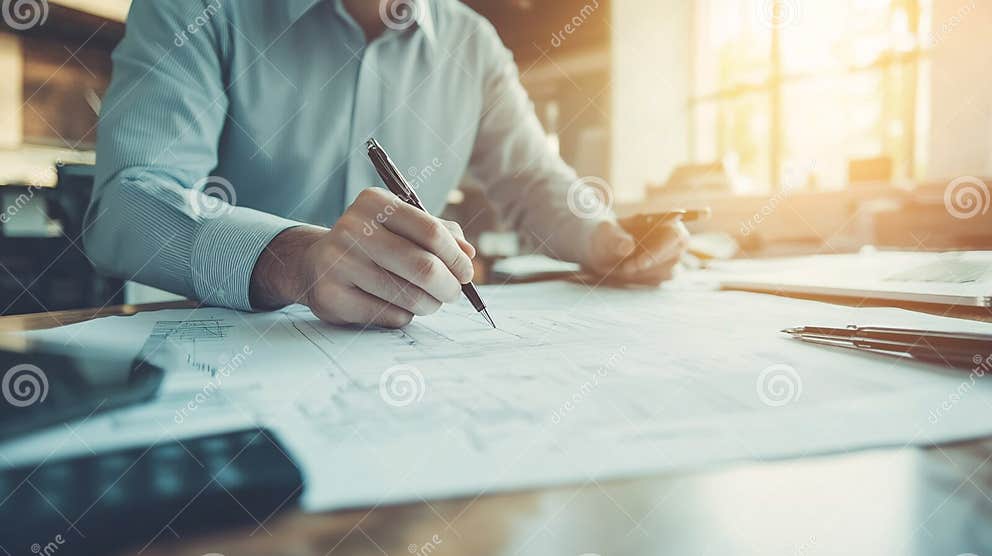 Person Engaged in Planning and Drafting Documents at a Well-lit ...
