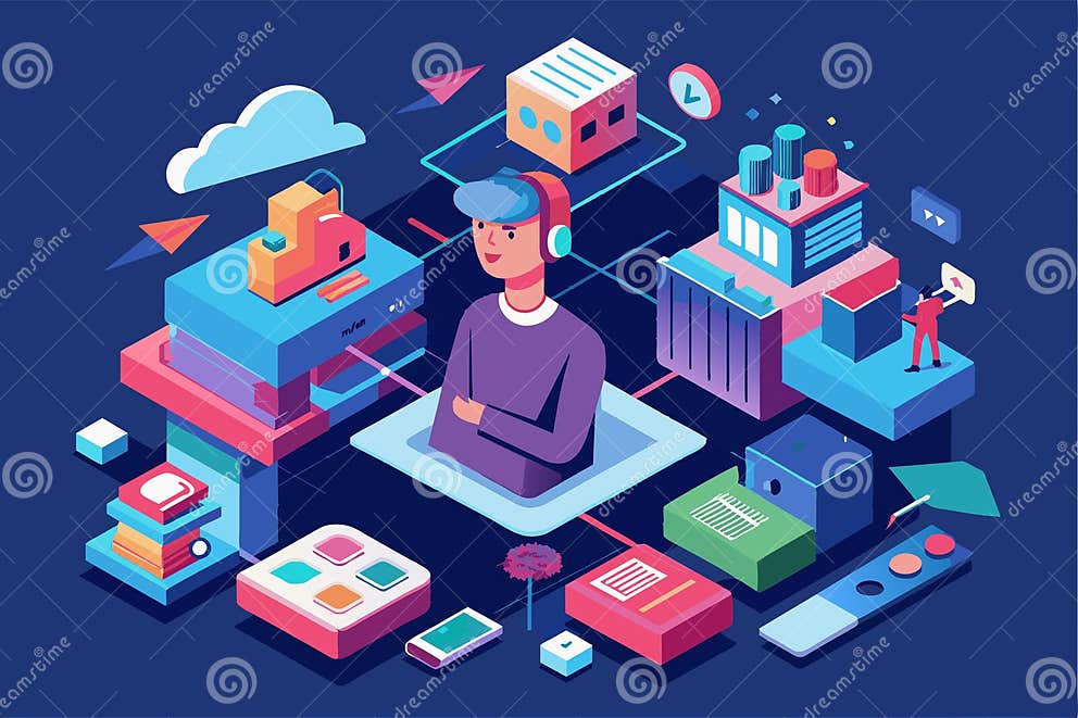 A Person Engages in Thought Processing within a Vibrant, Digital ...