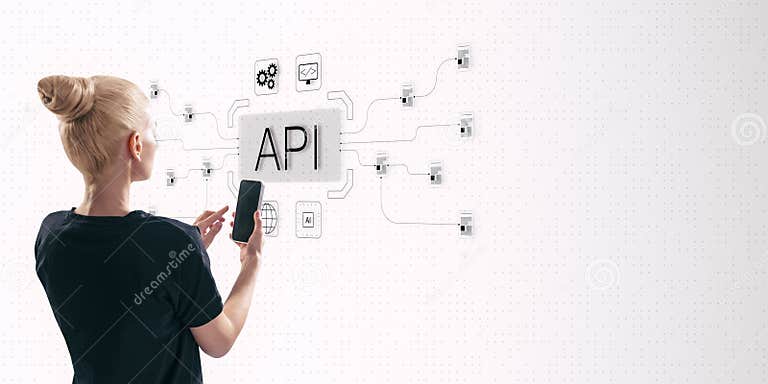 API Concept with Digital Interface and Person Interacting Stock Photo - Image of infrastructure ...