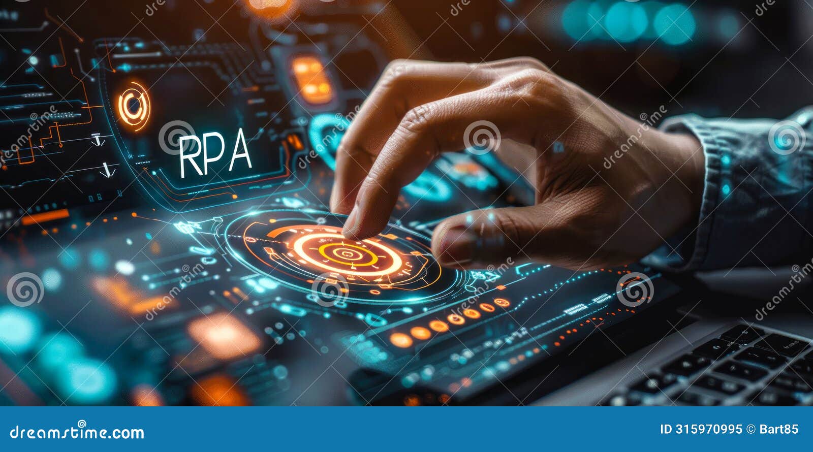 Person Engaging with Laptop and Virtual Interface for Robotic Process ...