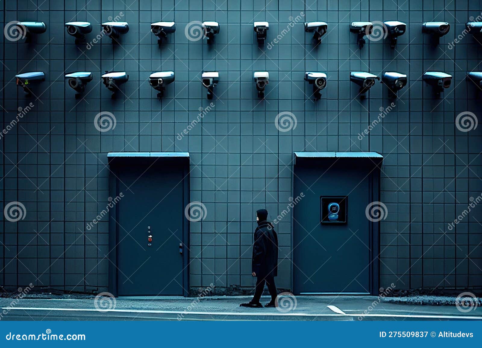 Person, Entering Office Building, With View Of Sunrise And The City ...