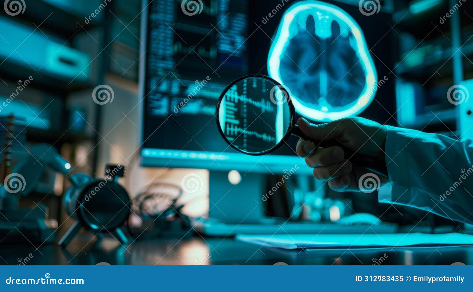 Person Holding Magnifying Glass in Front of Computer Screen Stock Image ...