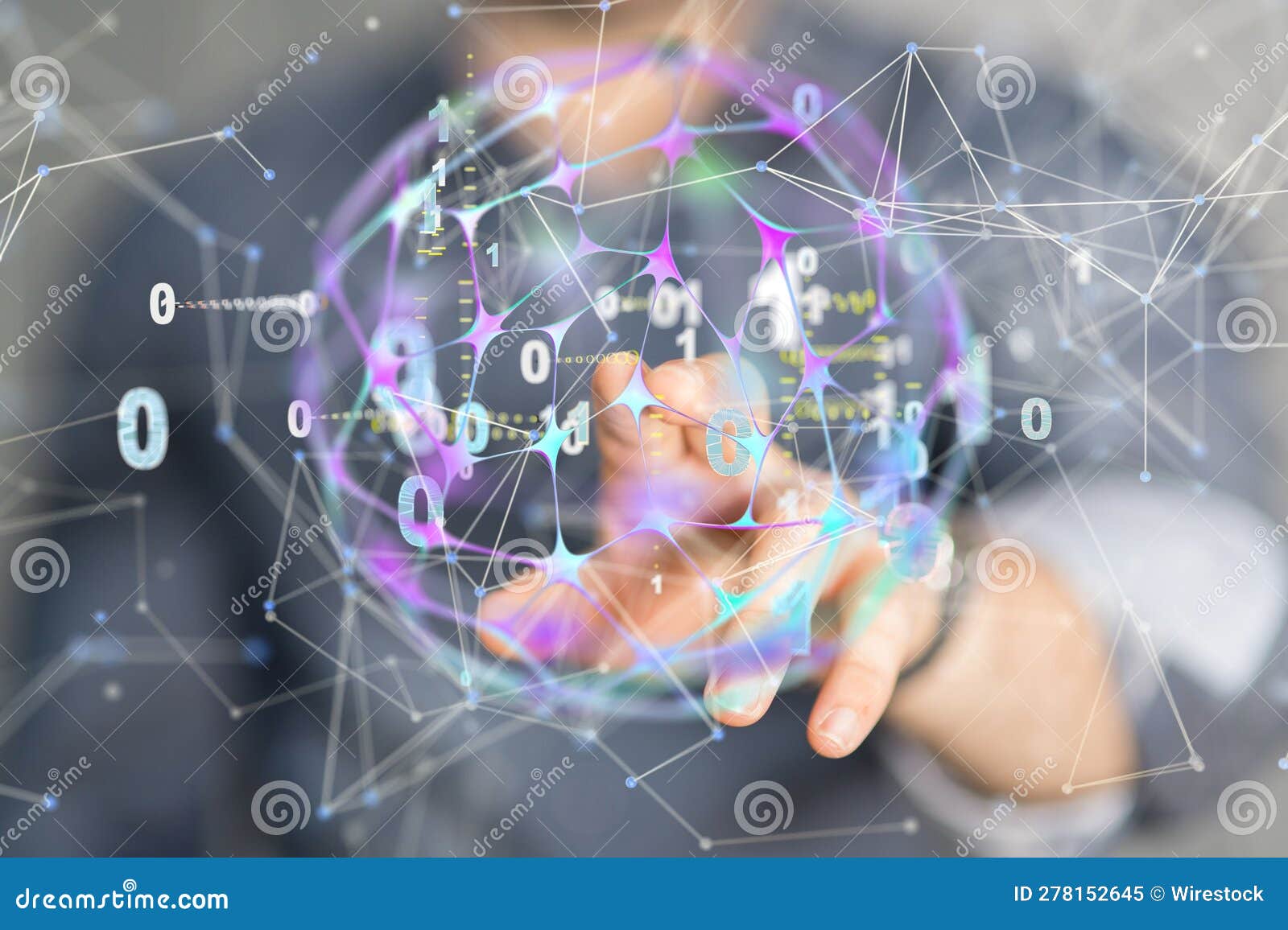 Person Examining an Interactive Virtual Display with a Lot of Numbers ...