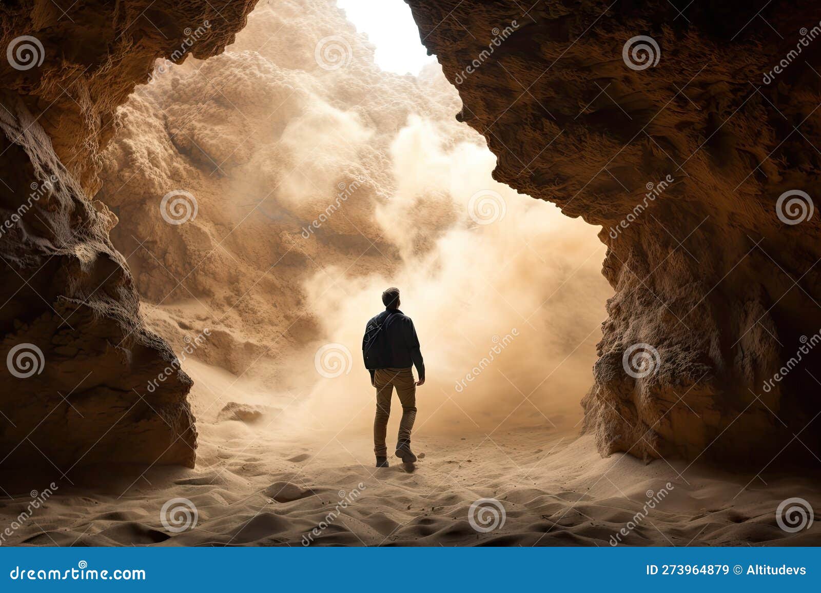 Person, Exploring Underground Cave System, With View Of Magic Mushrooms ...