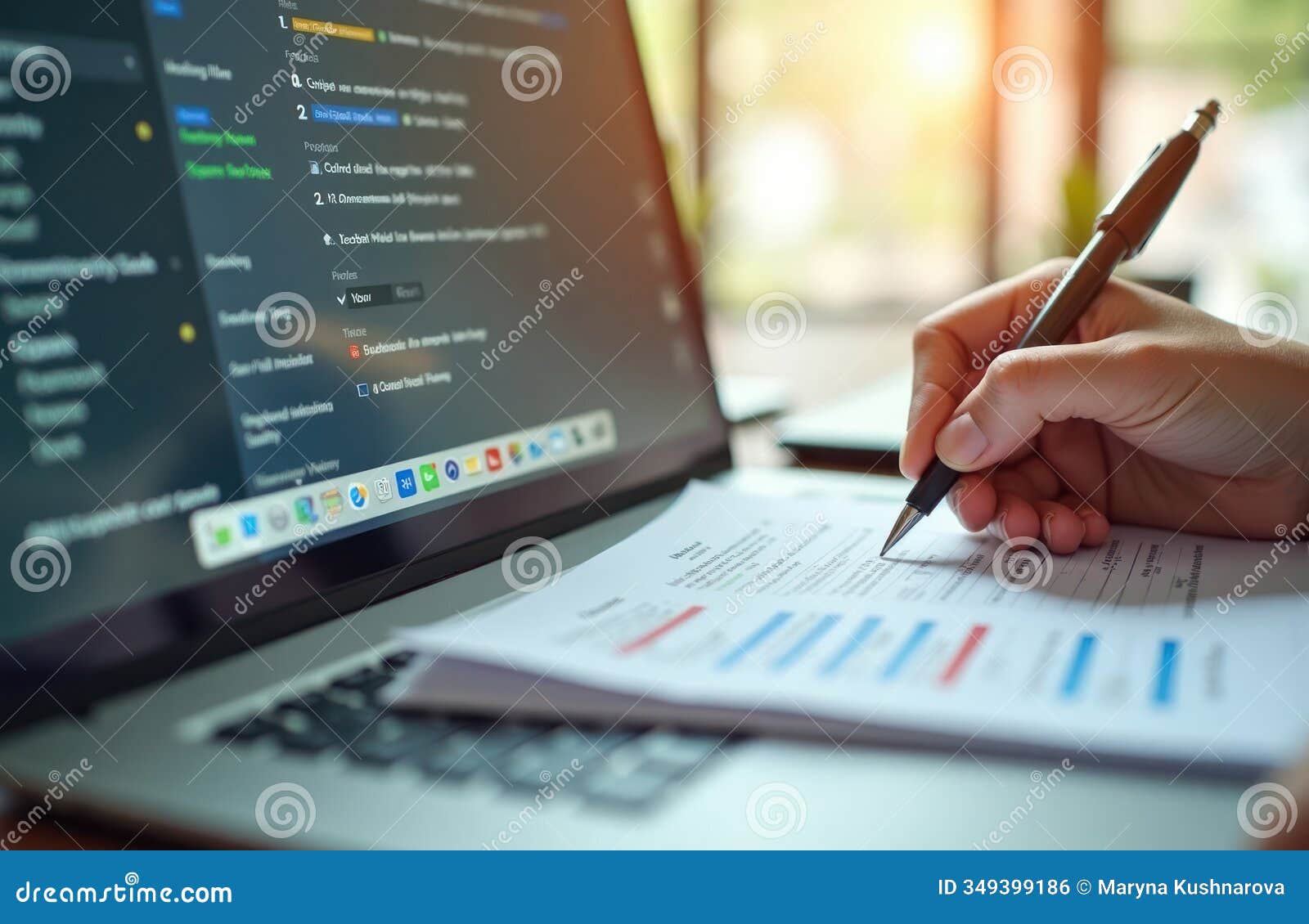 Person Filling Out Online Survey Form on Laptop. Document Management ...