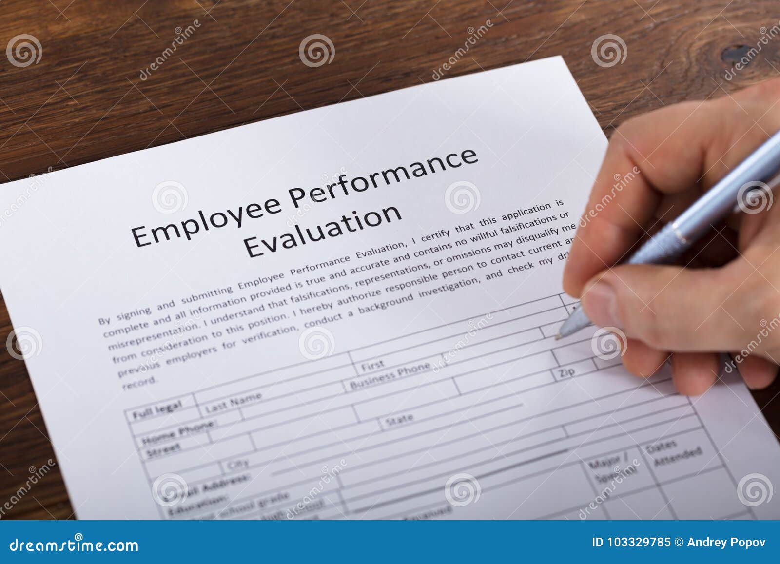Person Filling a Performance Evaluation Form Stock Image - Image of ...