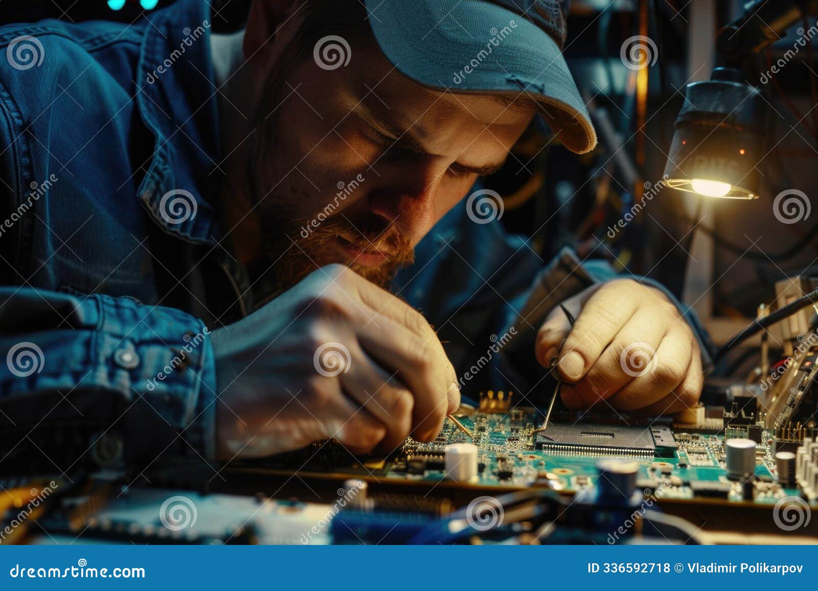 A Person Fixing Electronic Components on a Computer Motherboard ...