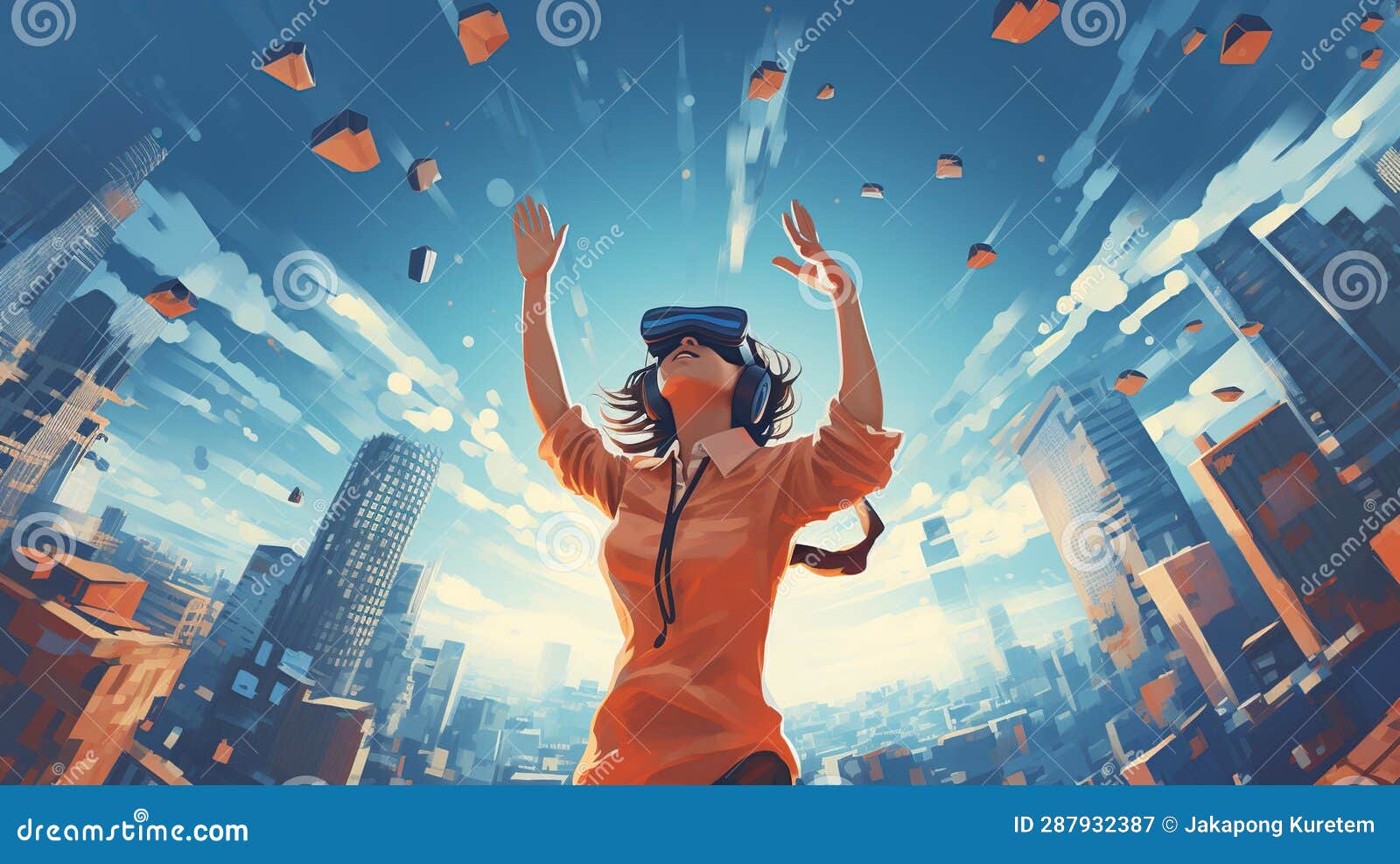 Person Float through Metaverse VR Headset, Virtual Reality Augmented ...