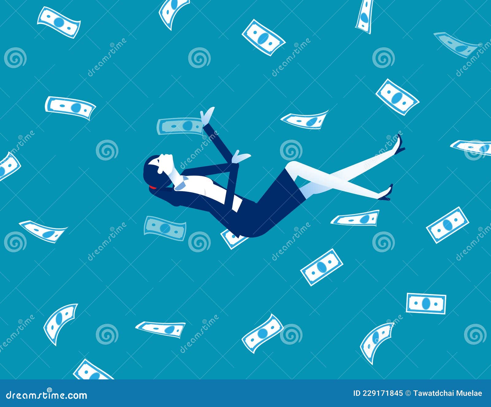 Person Floating In The Air And Money Is Blowing In The Background ...