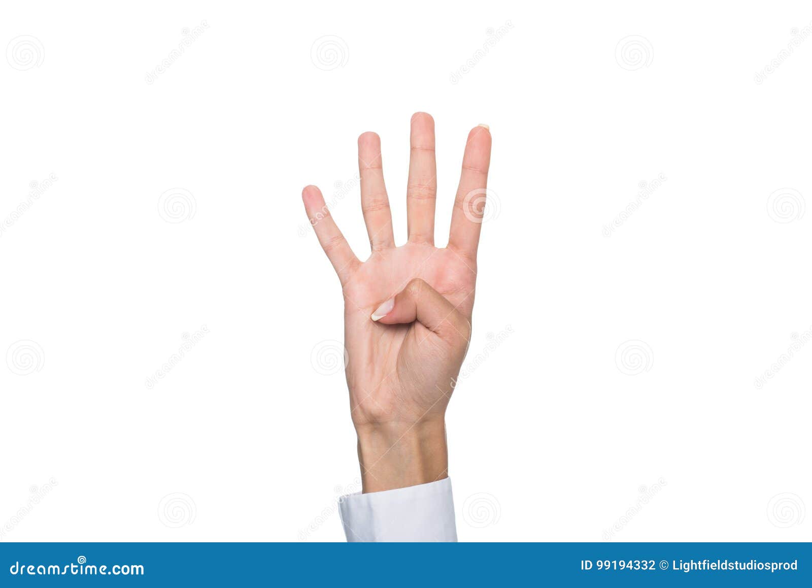 Person Gesturing Signed Language or Showing Four Sign, Isolated on ...