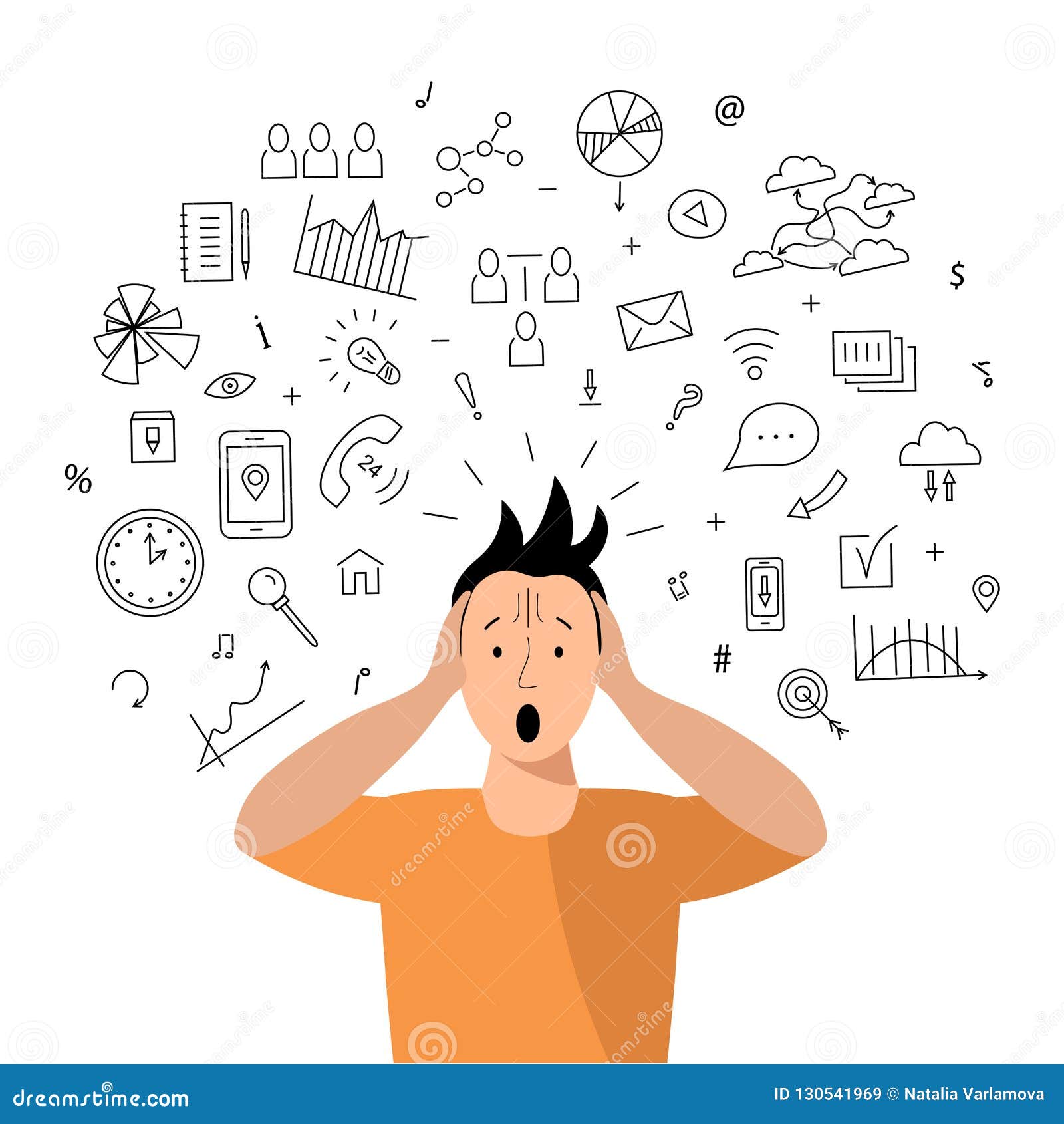Person Get Too Much Information. Stock Illustration - Illustration of ...