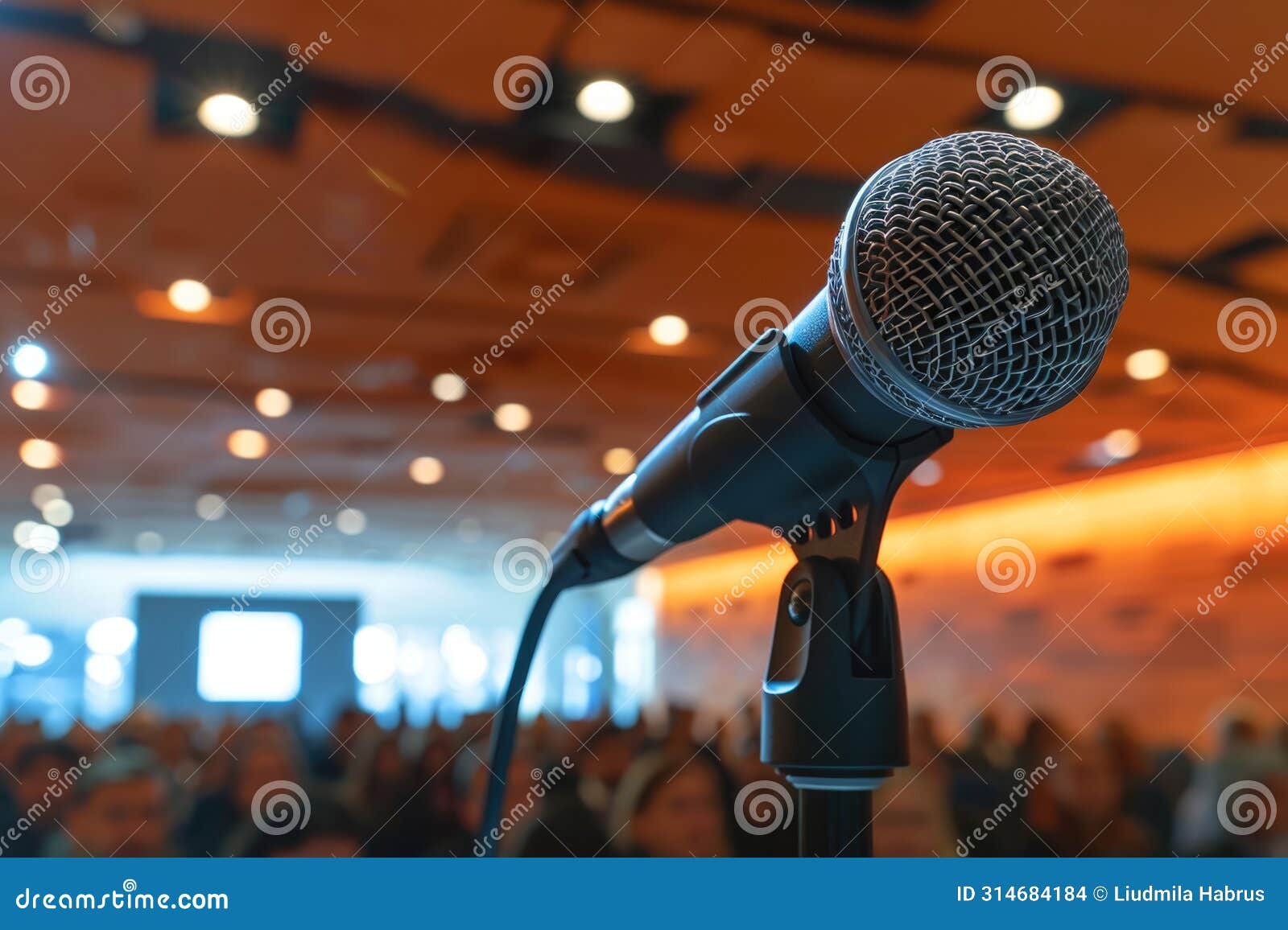 Person Giving a Speech at a Conference with a Microphone and a ...