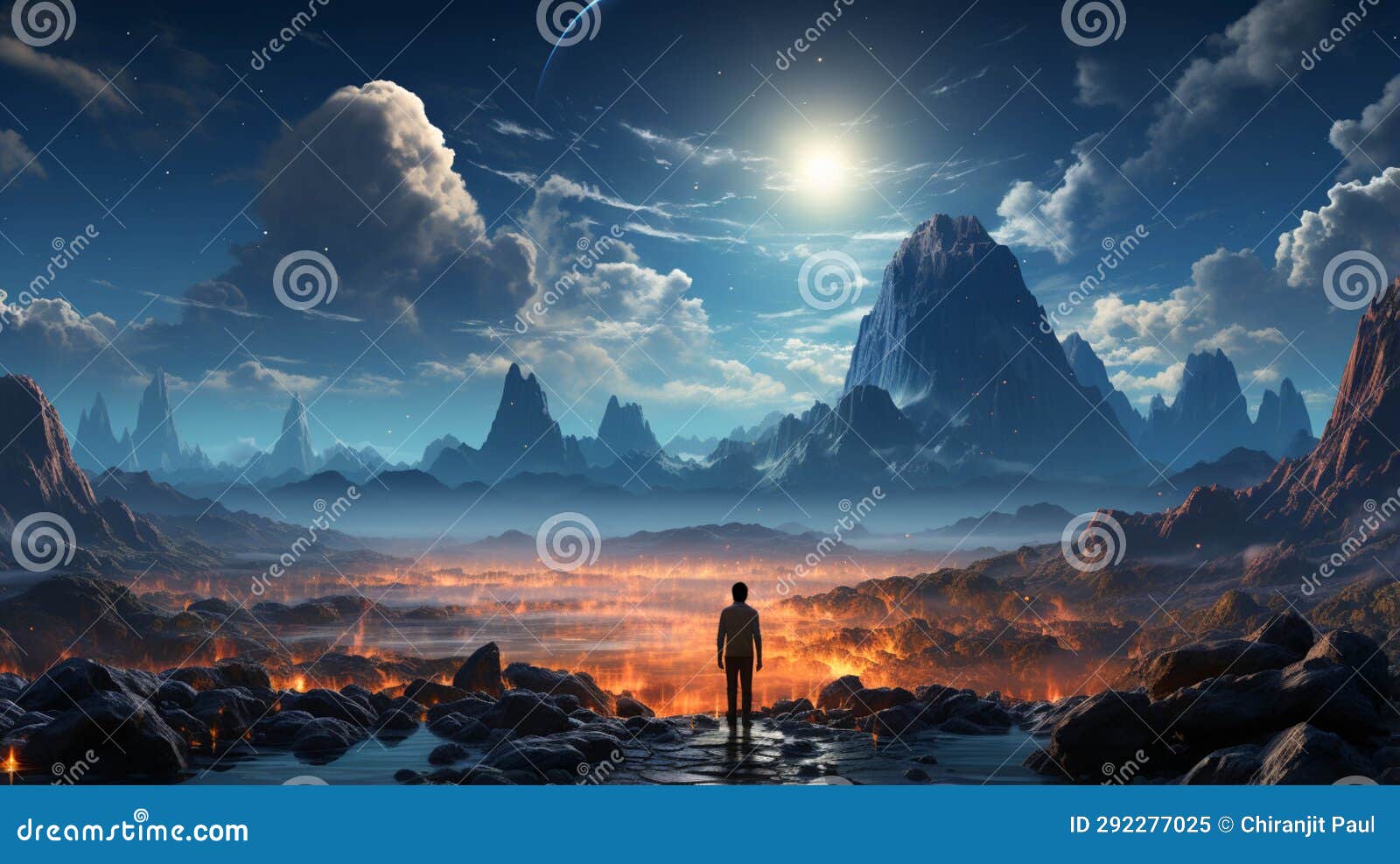 A Person Going in Empty Path with Blue Clouds Stock Image - Image of ...