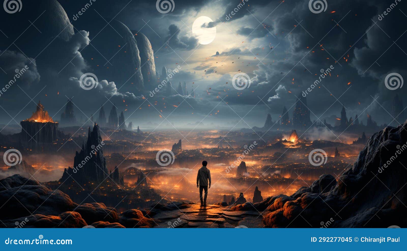 A Person Going in Empty Path with Blue Clouds Stock Image - Image of ...