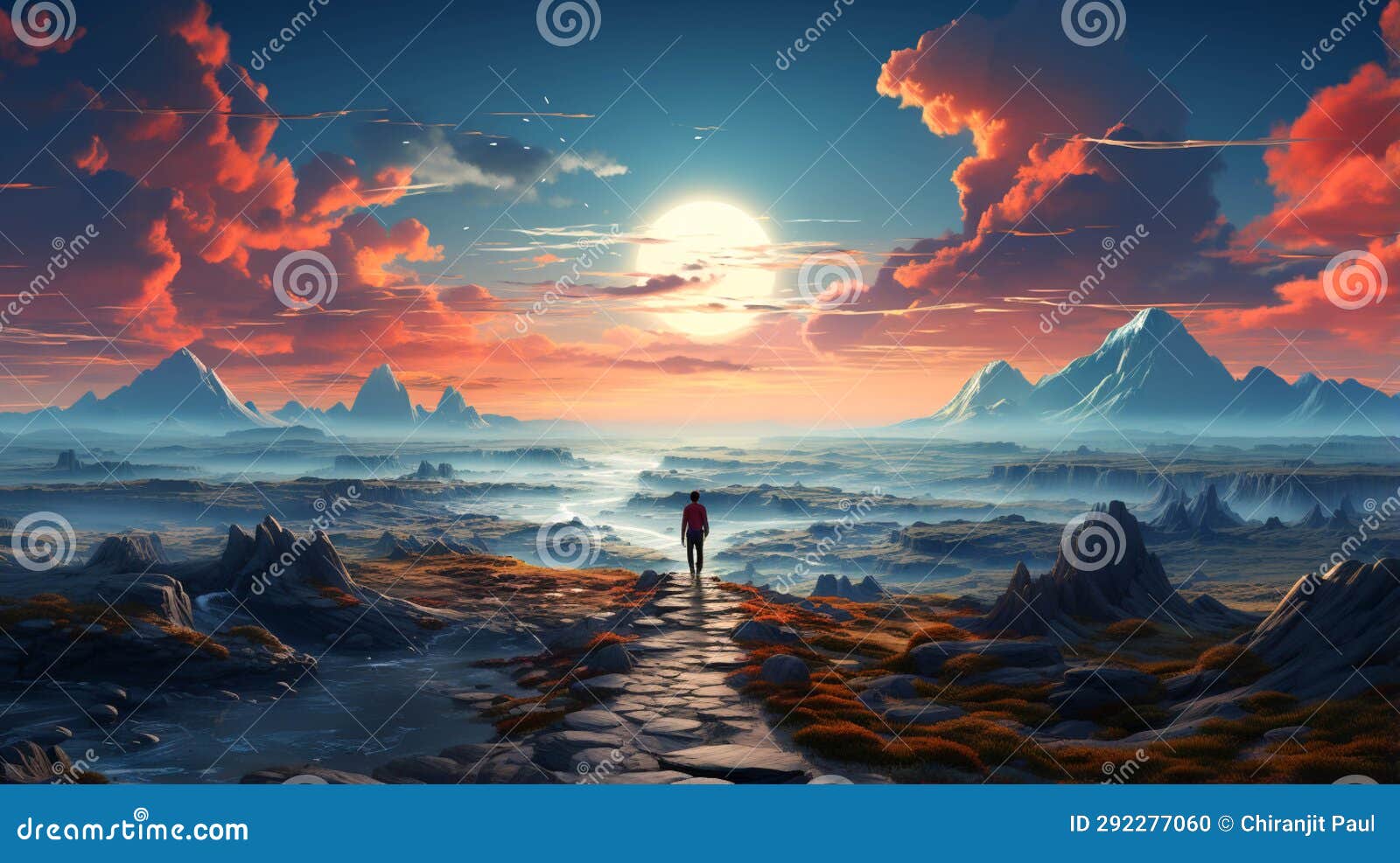 A Person Going in Empty Path with Blue Clouds Stock Photo - Image of ...