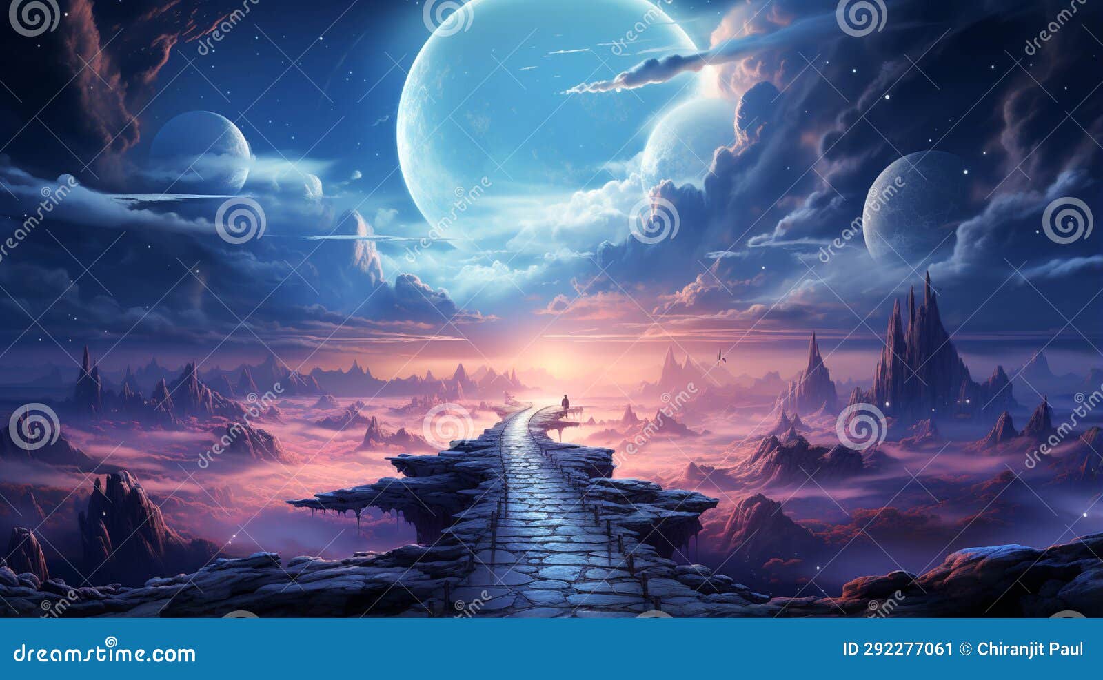 A Person Going in Empty Path with Blue Clouds Stock Image - Image of ...