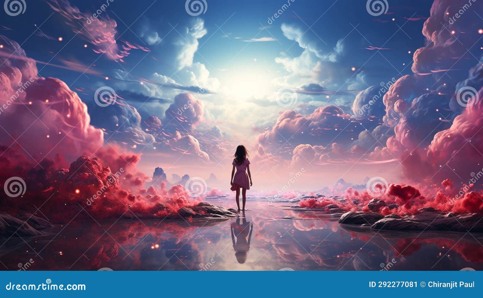 A Person Going in Empty Path with Blue Clouds Stock Image - Image of ...