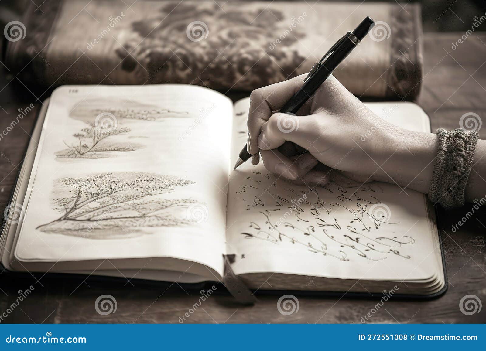 Person Hand Doing Drawing in Journal. Close Up Shot, Unrecognizable ...