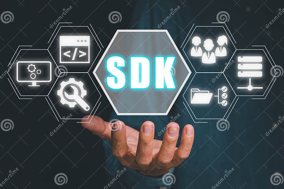 Person Hand Holding SDK Icon on Virtual Screen Stock Photo - Image of ...