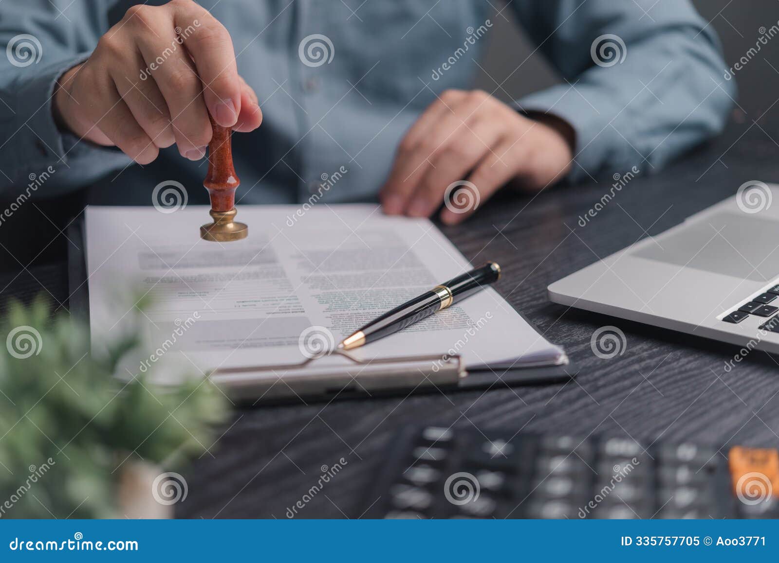 Person Hand Holding Stamp Rubber Document Approve Certify Contract Law ...