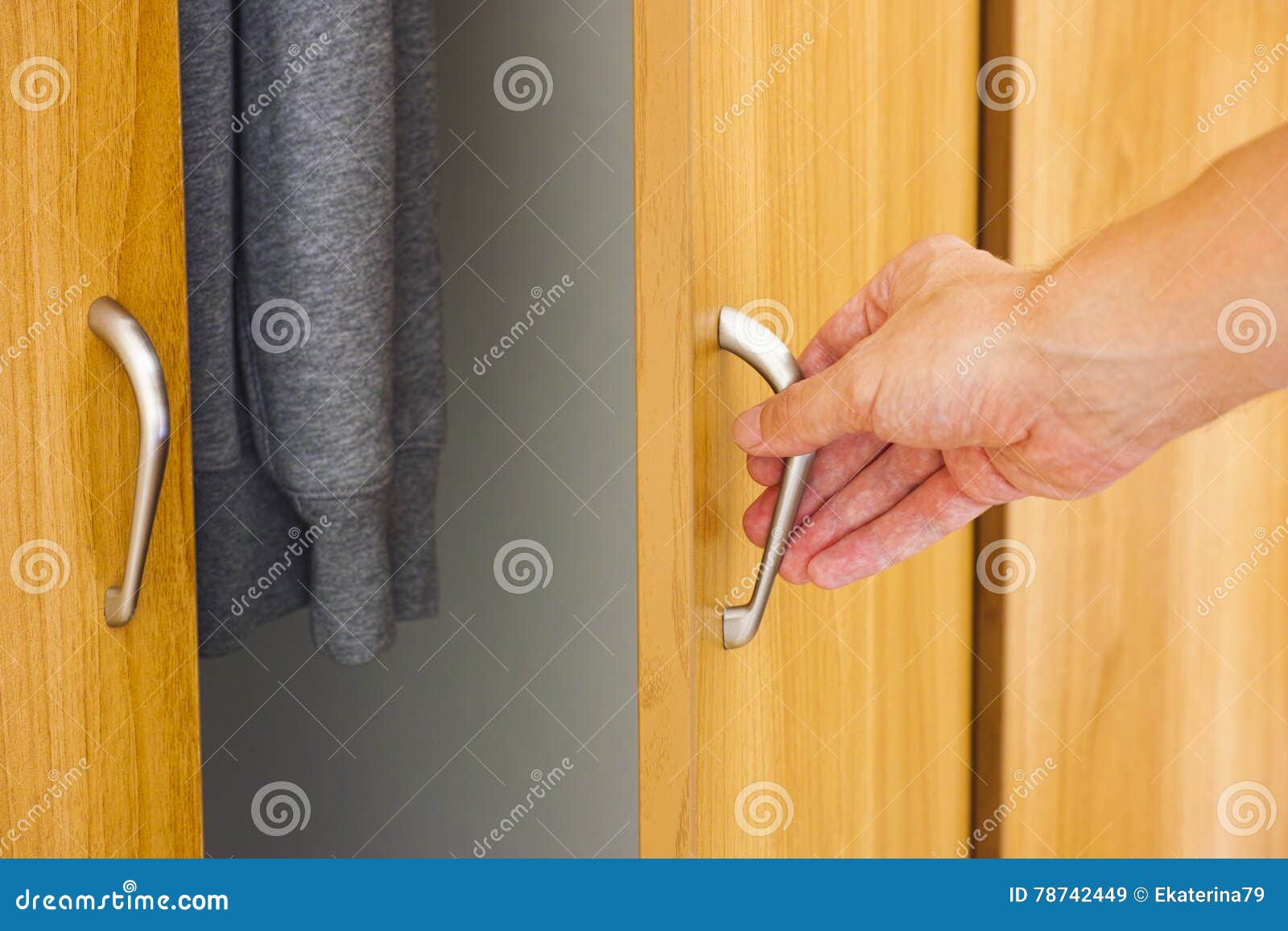 Person Hand Opening Wardrobe Door Stock Image - Image of pulling ...