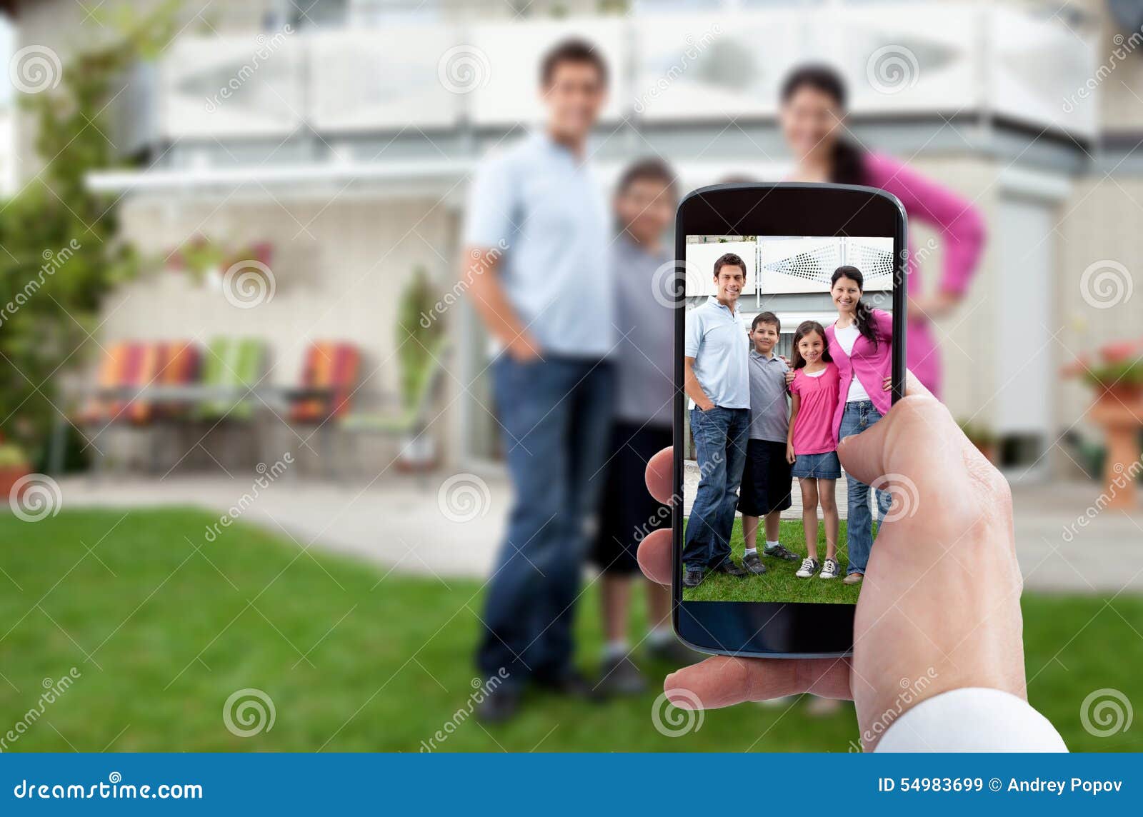 Person Hand Taking Family Photo Stock Image - Image of lawn, mobility ...