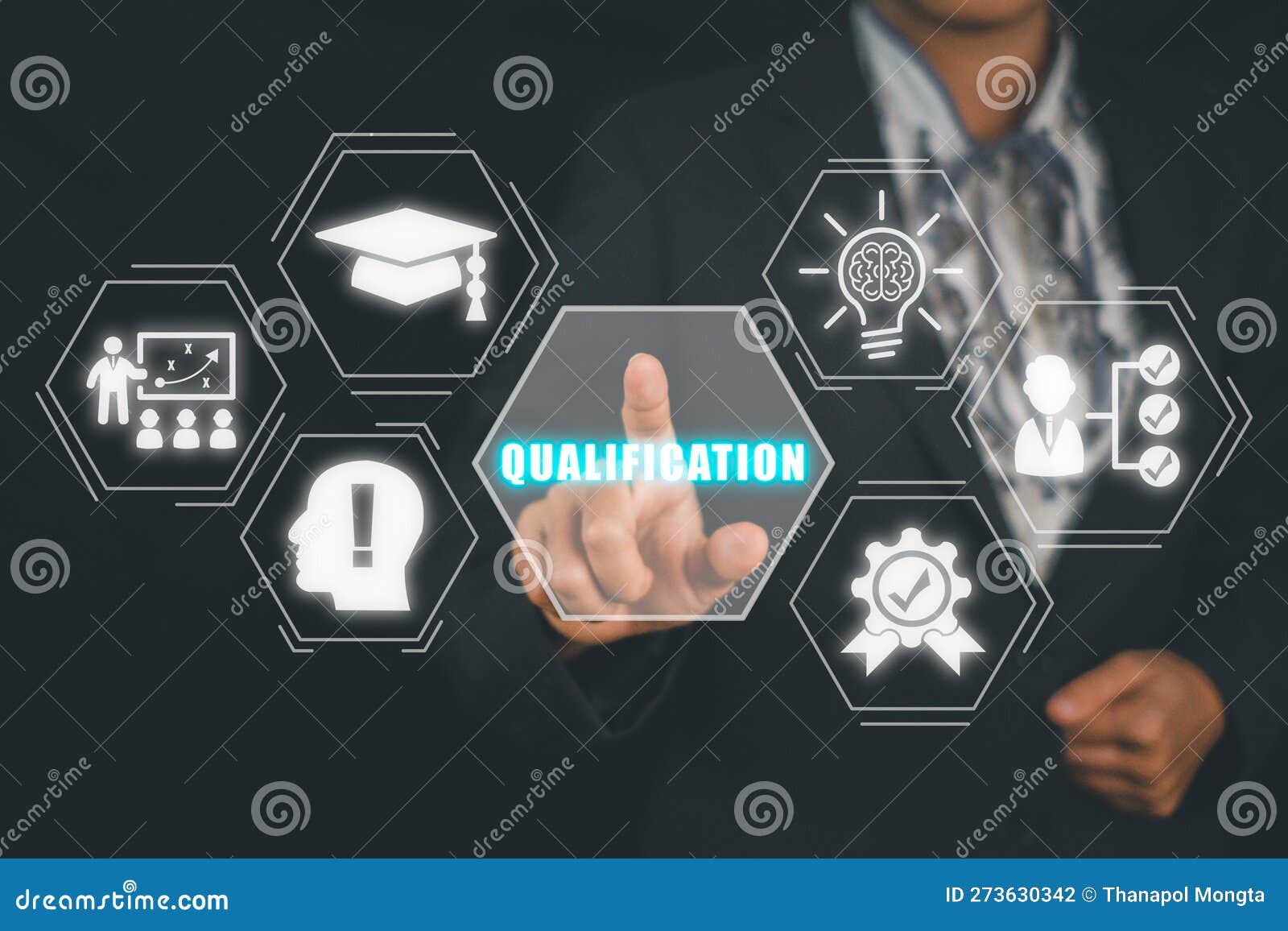 Person Hand Touching Qualification Icon on Virtual Screen Stock Photo ...