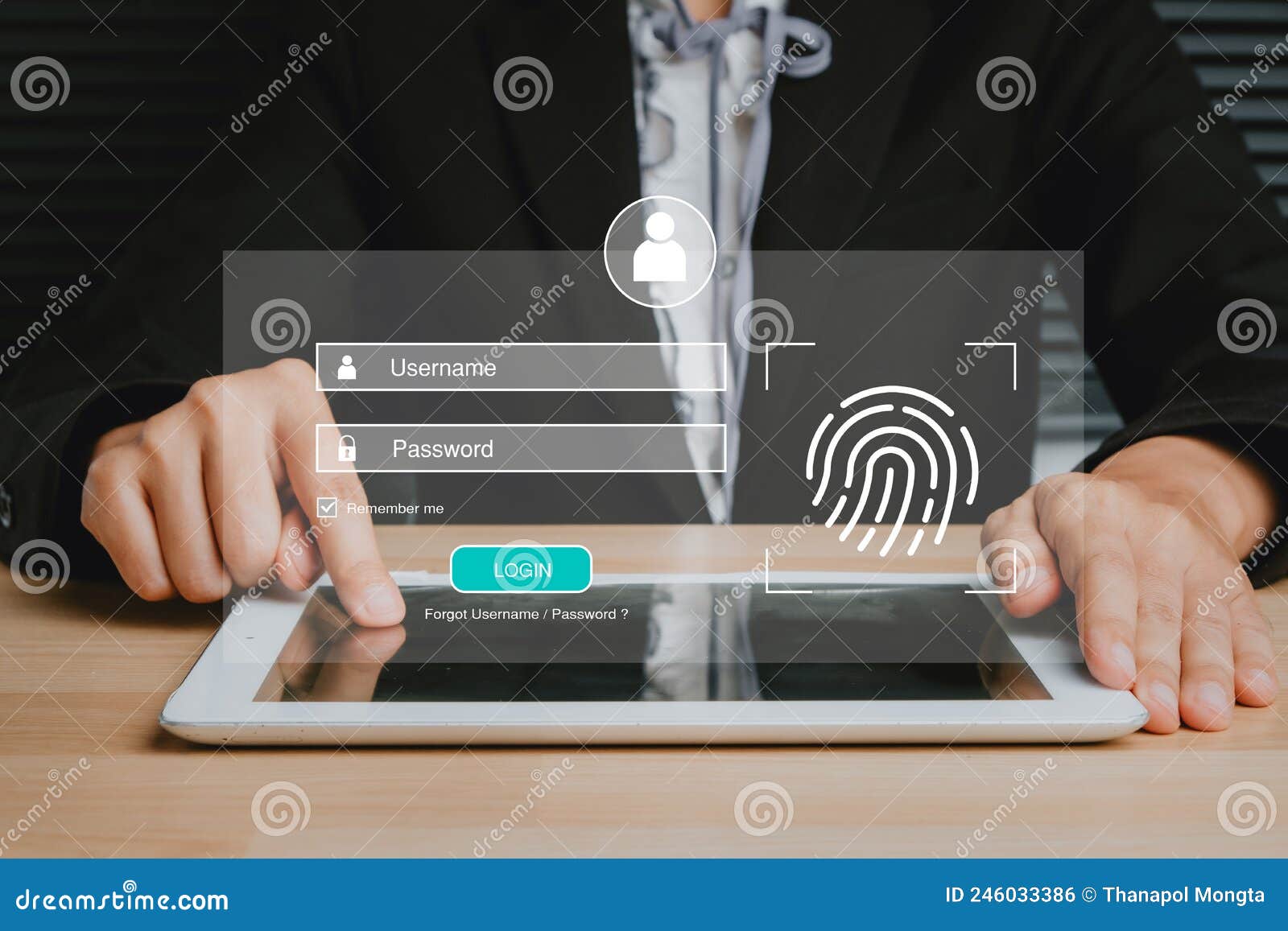 Person Hand Typing on Digital Tablet with Login and Password and ...