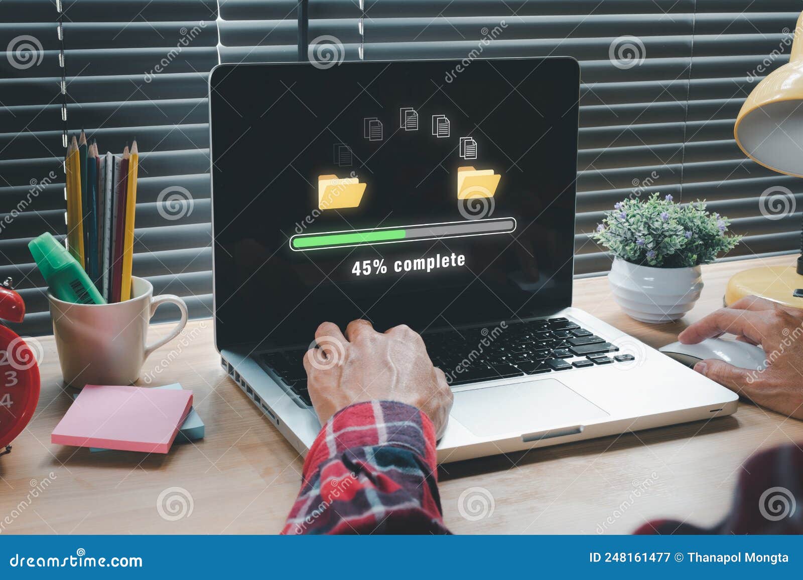 Person Hand Using Laptop Computer Waiting for Transfer File Process ...