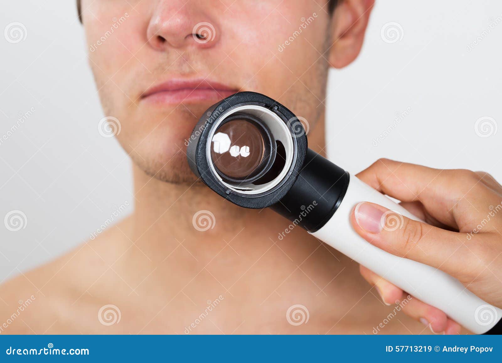 Person Hands Checking Man Face with Dermatoscope Stock Image - Image of ...